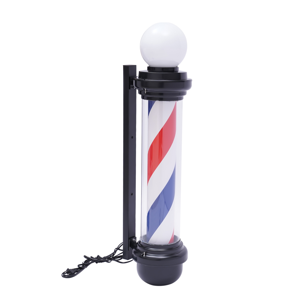 Barber Pole Red White Blue Stripes With LED light Shop Rotating Light