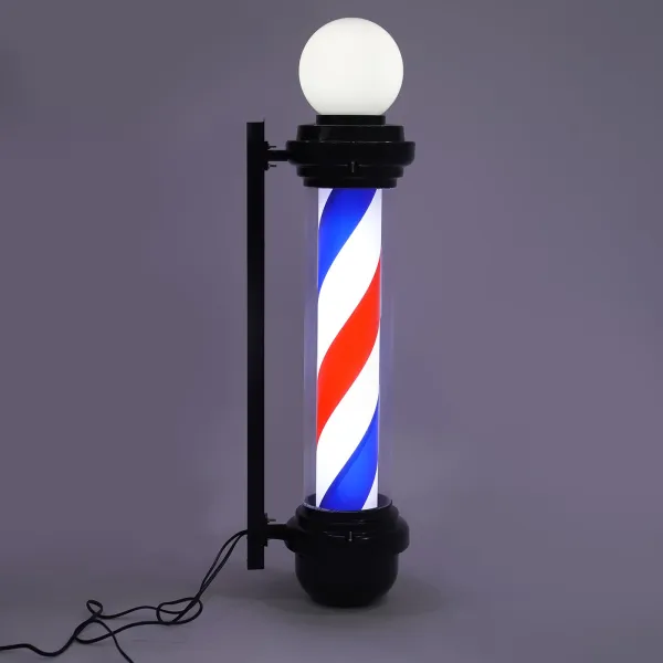 Barber Pole Red White Blue Stripes With LED light Shop Rotating Light