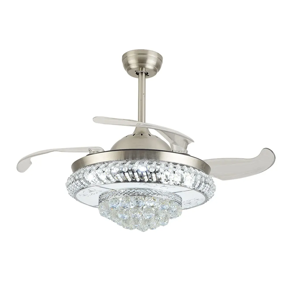Modern Retractable Crystal Ceiling Fan with Light and Remote Control