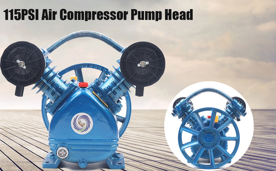 1500W 115PSI 2HP V Style Twin Cylinder Air Compressor Pump Motor Head ...