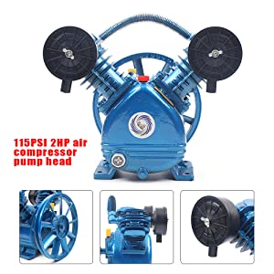 1500W 115PSI 2HP V Style Twin Cylinder Air Compressor Pump Motor Head ...
