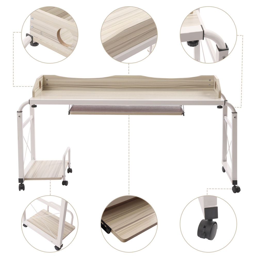 Height Adjustable Overbed Table with Wheels, Mobile Computer Desk ...