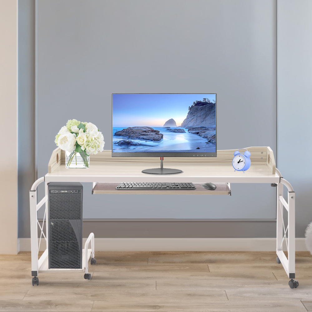 Height Adjustable Overbed Table with Wheels, Mobile Computer Desk ...