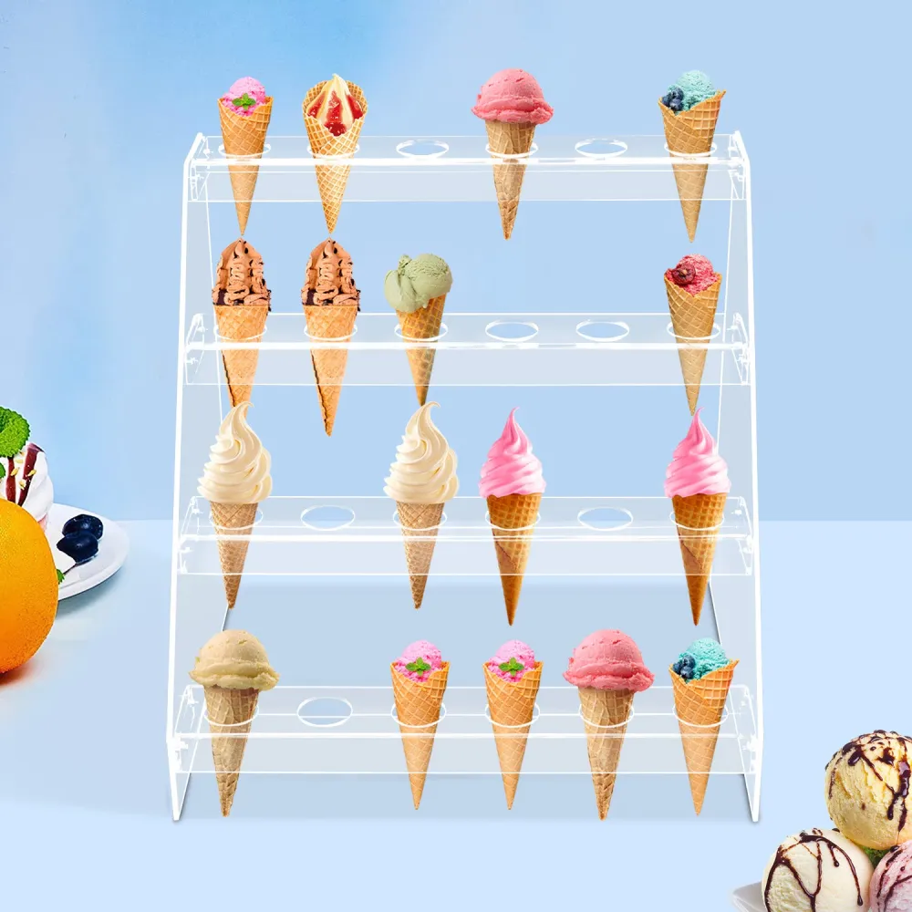 Acrylic Food Cone Display Stand Rack Ice Cream Cone Serving Holder
