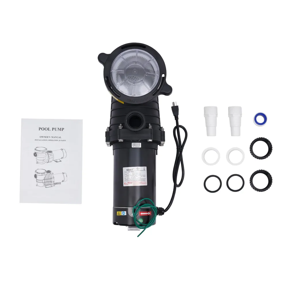 Swimming Pool Pumps Fitting Water Pump with Strainer Basket, Black