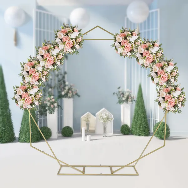 Dual Geometric Shaped Gold Metal Hexagon & Heptagon Backdrop Stand